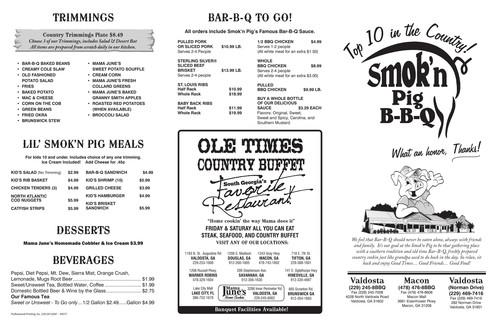 Smok'n Pig BBQ menu in Valdosta, Georgia, USA