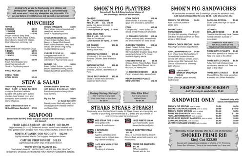 Smok'n Pig BBQ menu in Valdosta, Georgia, USA