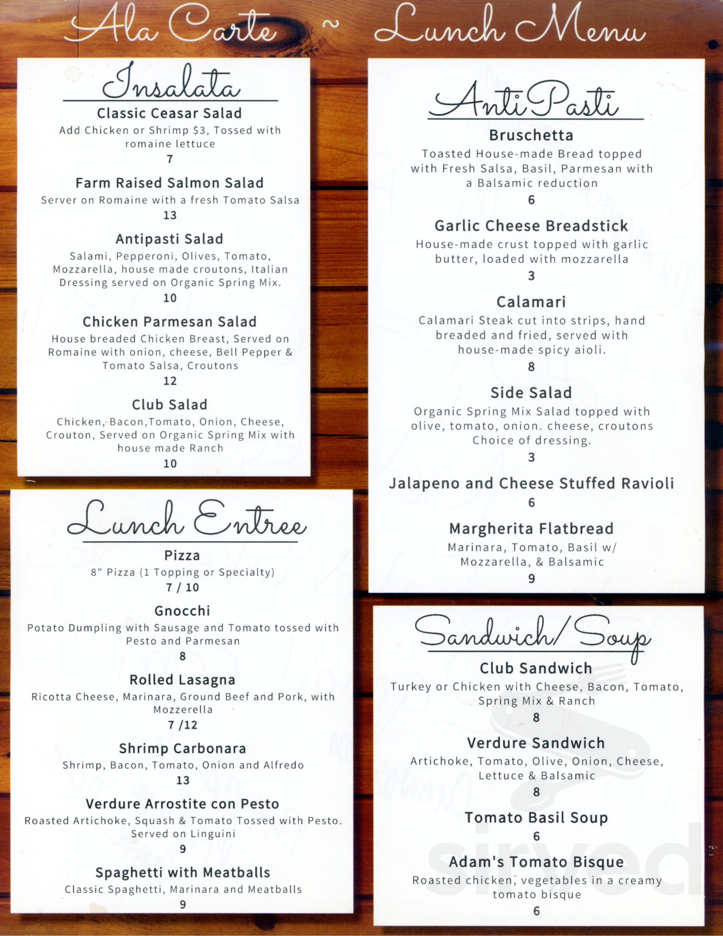 Menu for Taste of Tuscany in Sacramento, CA | Sirved