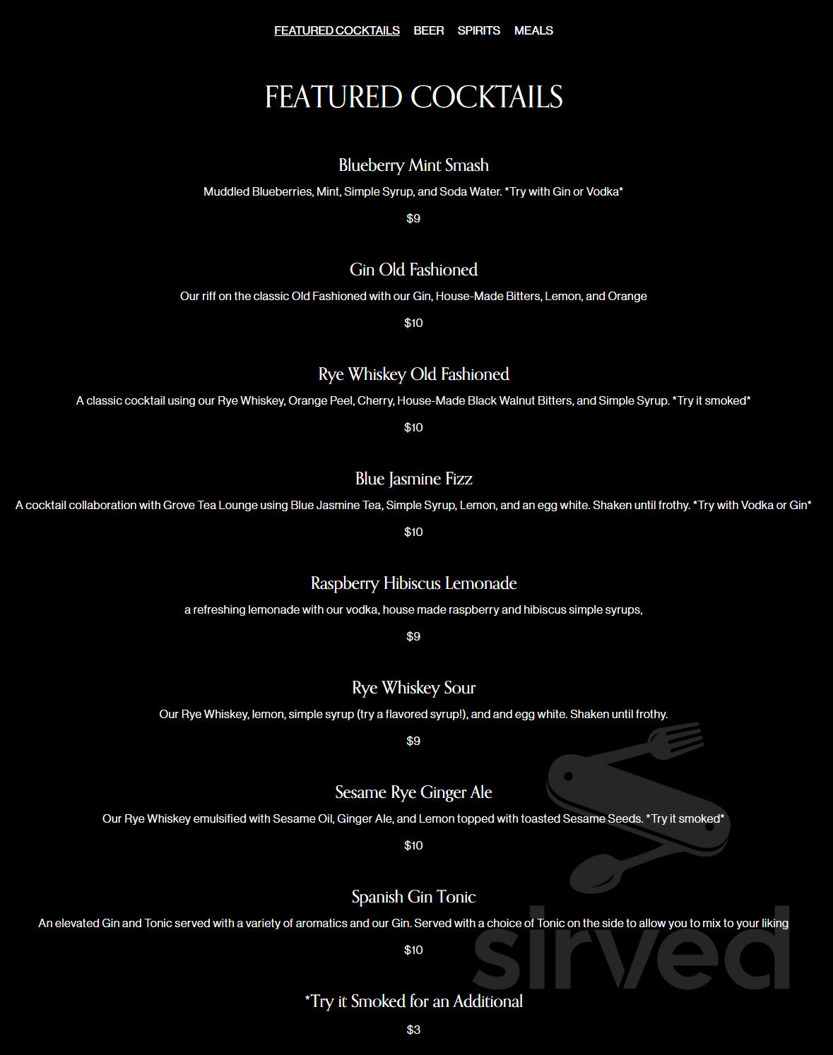 Three Bridges Distillery & Taproom menu in Midland, Michigan, USA