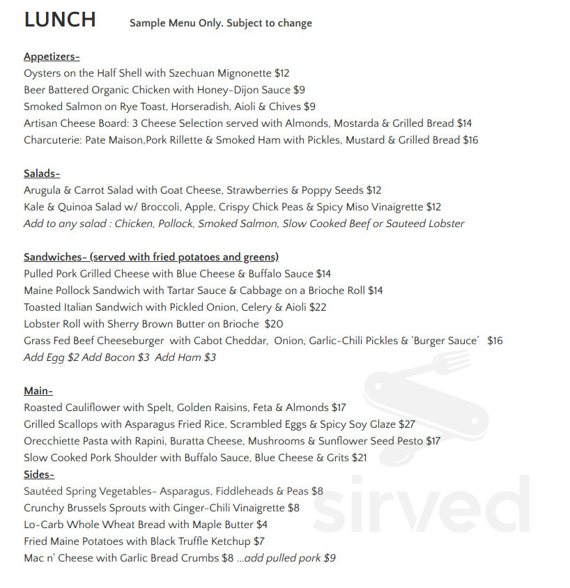 Thistle Pig menu in South Berwick, Maine, USA