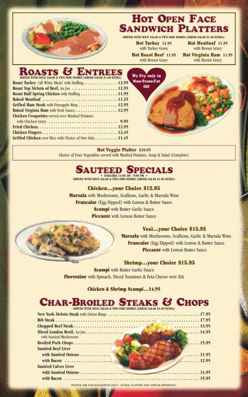 Broad Street Diner menu in Trenton, New Jersey, USA