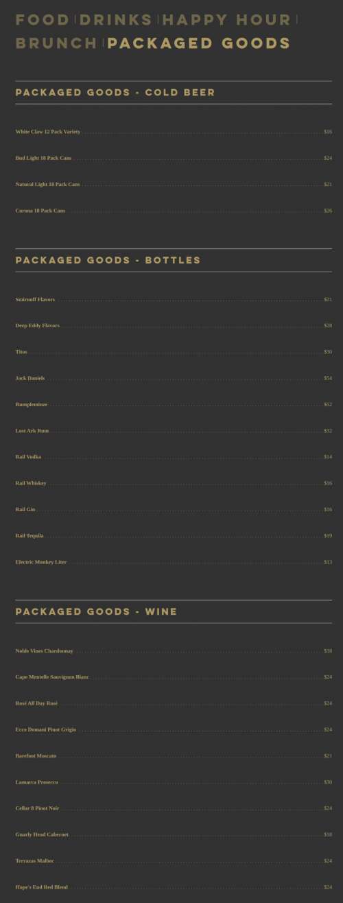 Barley's Backyard menu in Baltimore, Maryland, USA