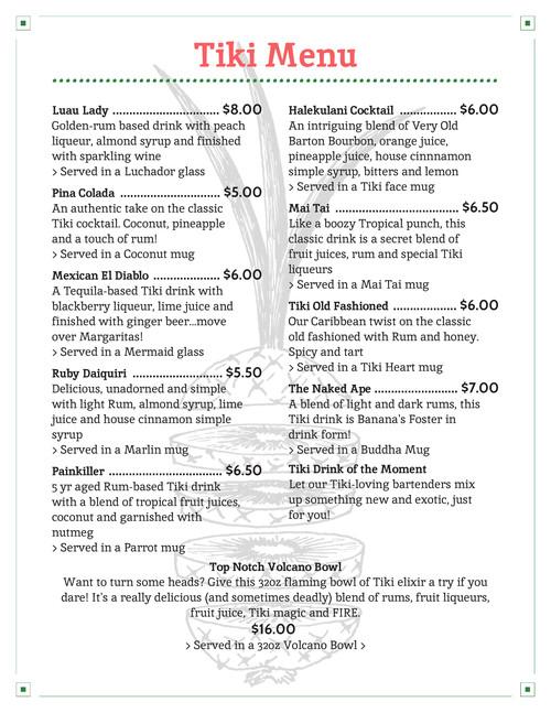 The Ruby Owl Tap Room menu in Oshkosh, Wisconsin, USA