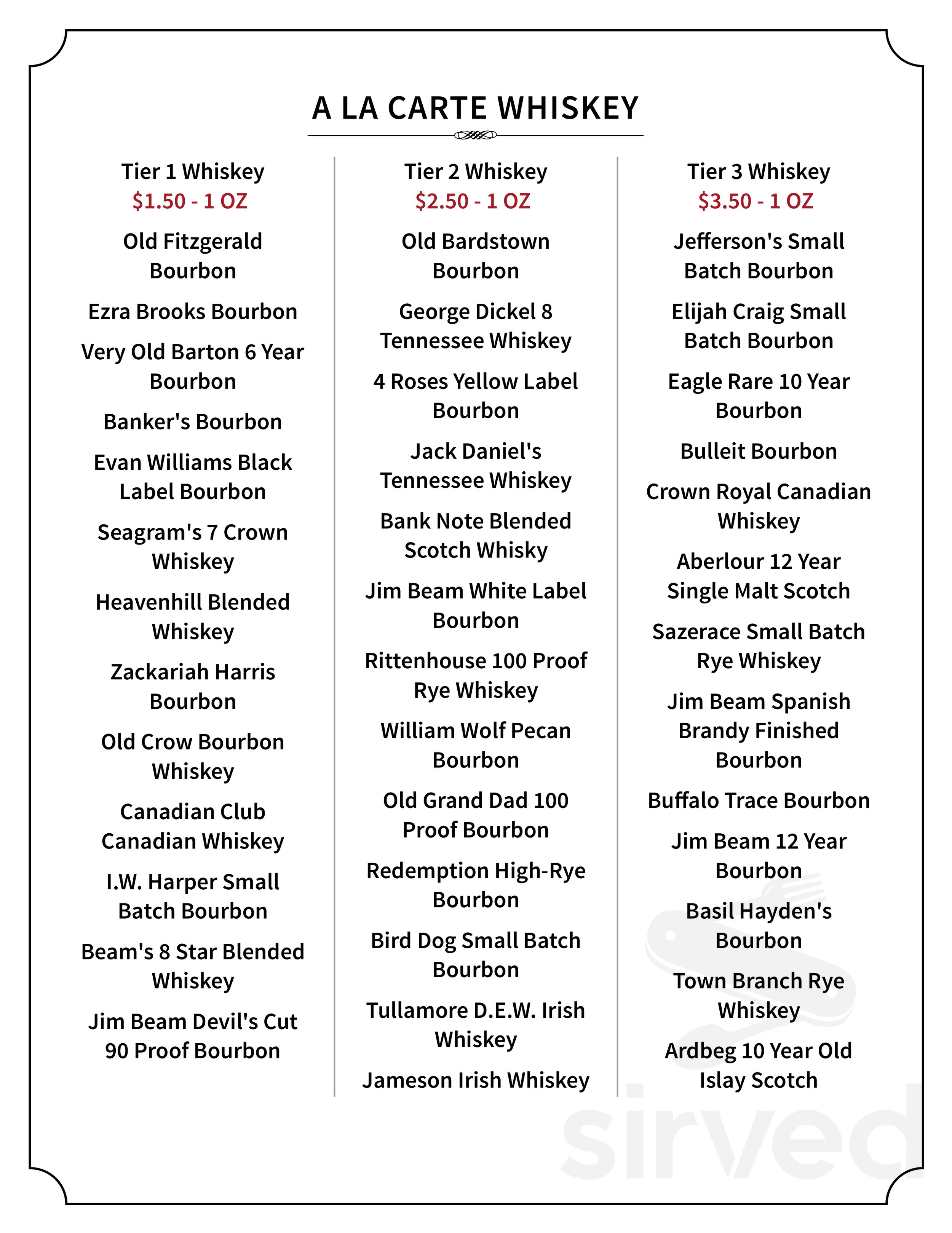 The Ruby Owl Tap Room menu in Oshkosh, Wisconsin, USA