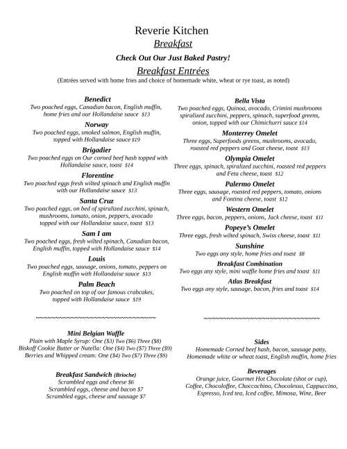 Reverie Kitchen menu in Branford, Connecticut, USA