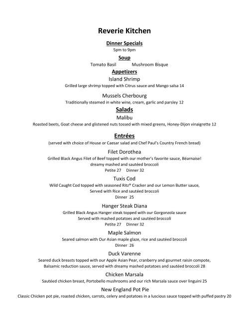 Reverie Kitchen menu in Branford, Connecticut, USA