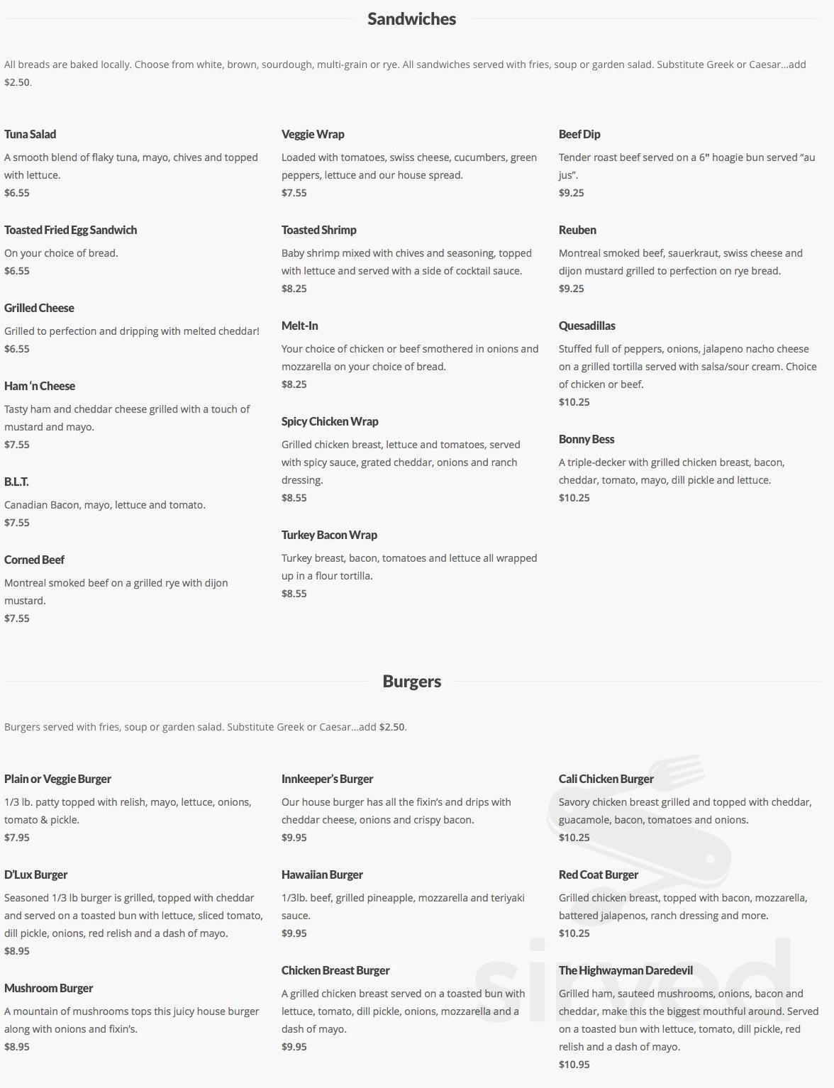 Highwayman Neighbourhood Pub menu in Abbotsford, British Columbia, Canada