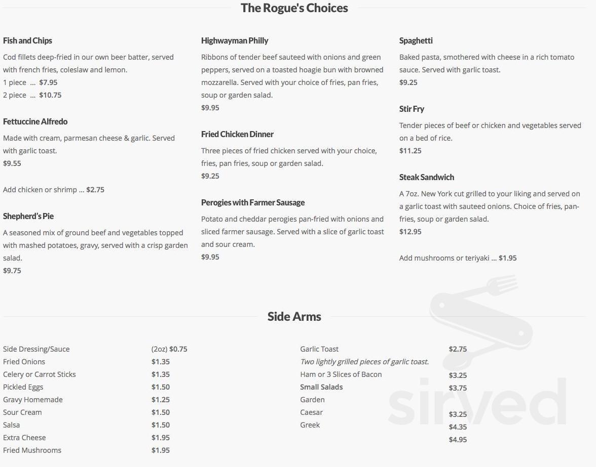 Highwayman Neighbourhood Pub menu in Abbotsford, British Columbia, Canada