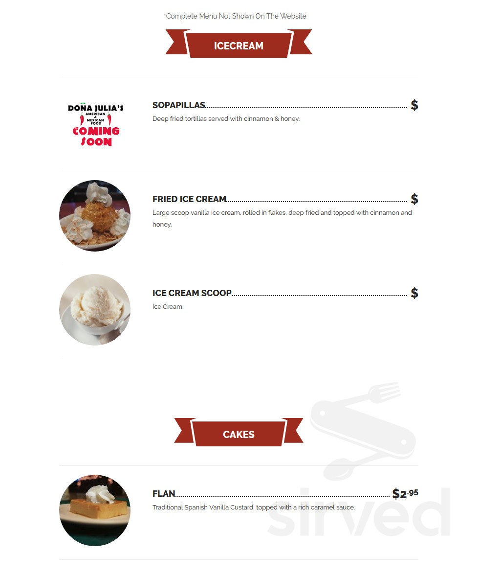 Dona Julia's Mexican Restaurant menu in Lakeland, Florida, USA