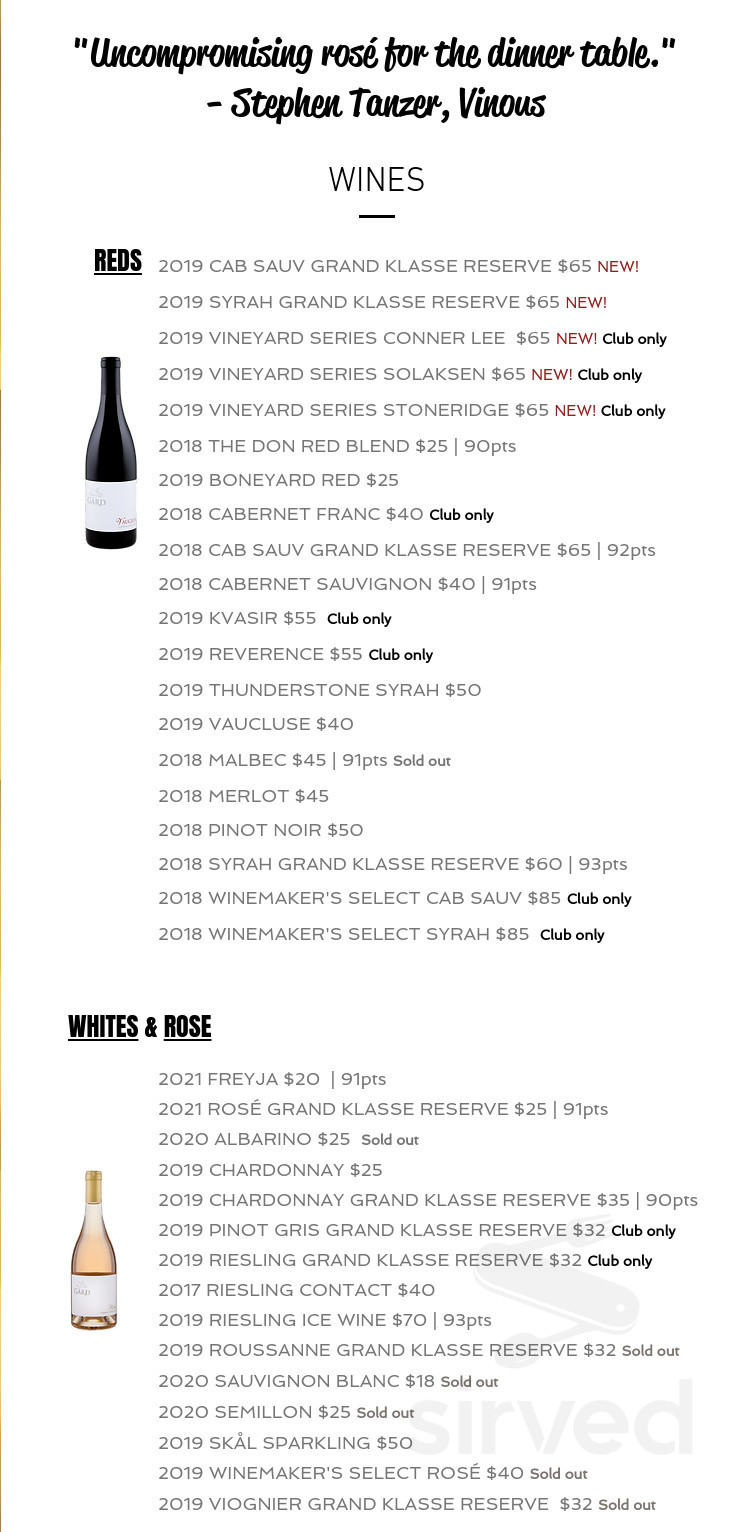 Menu for Gard Vintners Ellensburg Wine Tasting, Craft Beer & Food in ...