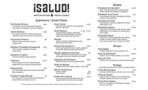Salud Mexican Kitchen & Tequila Lounge menu in Camden, South Carolina, USA