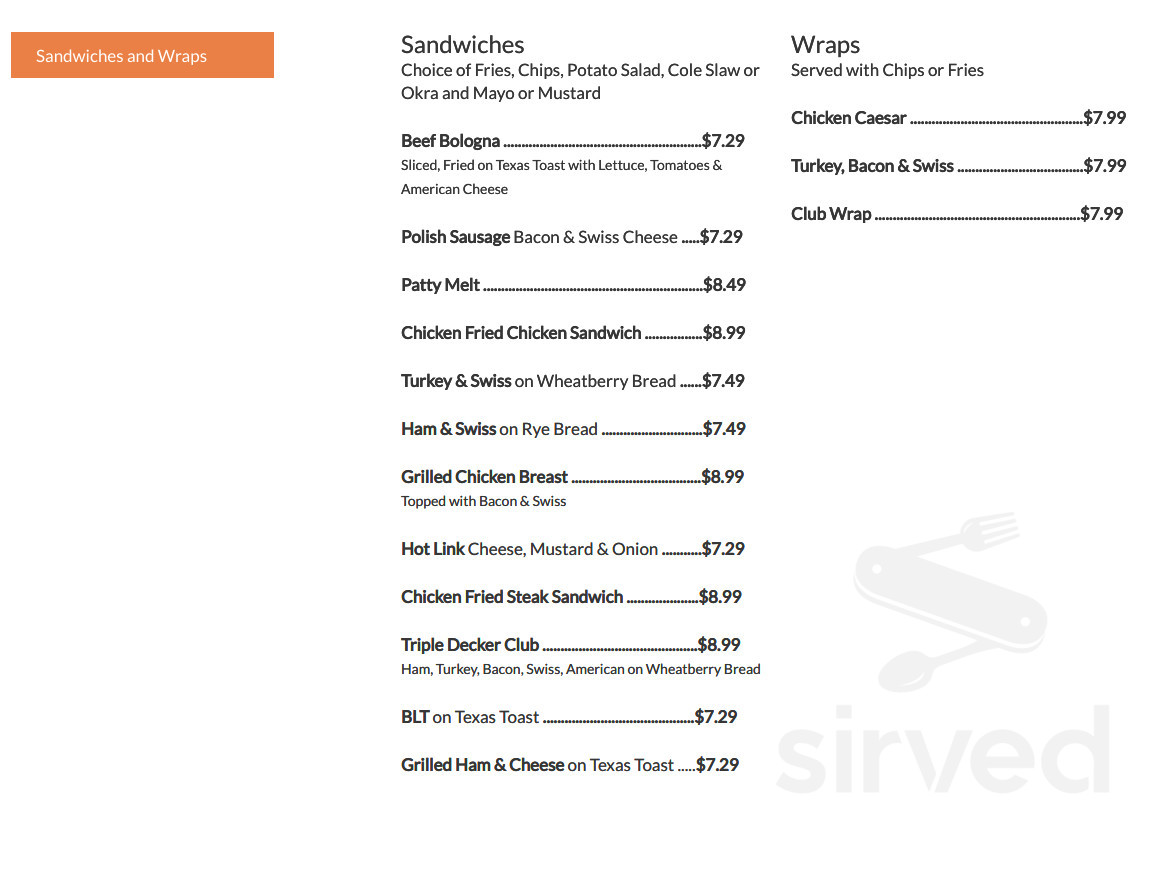 Thunder Roadhouse Cafe menu in Oklahoma City, Oklahoma, USA