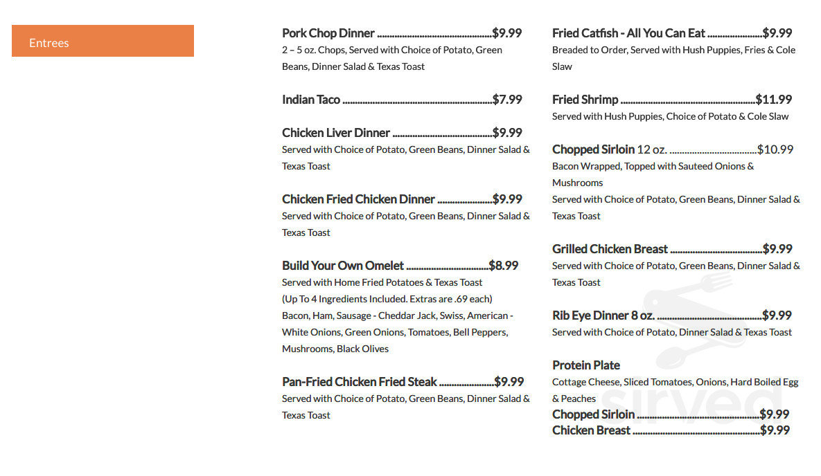 Thunder Roadhouse Cafe menu in Oklahoma City, Oklahoma, USA