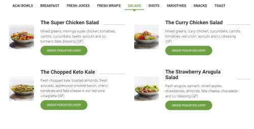 The Urban Juicer menu in Nashville, Tennessee, USA