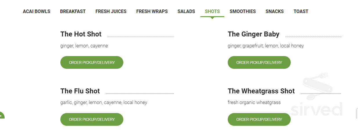 The Urban Juicer menu in Nashville, Tennessee, USA