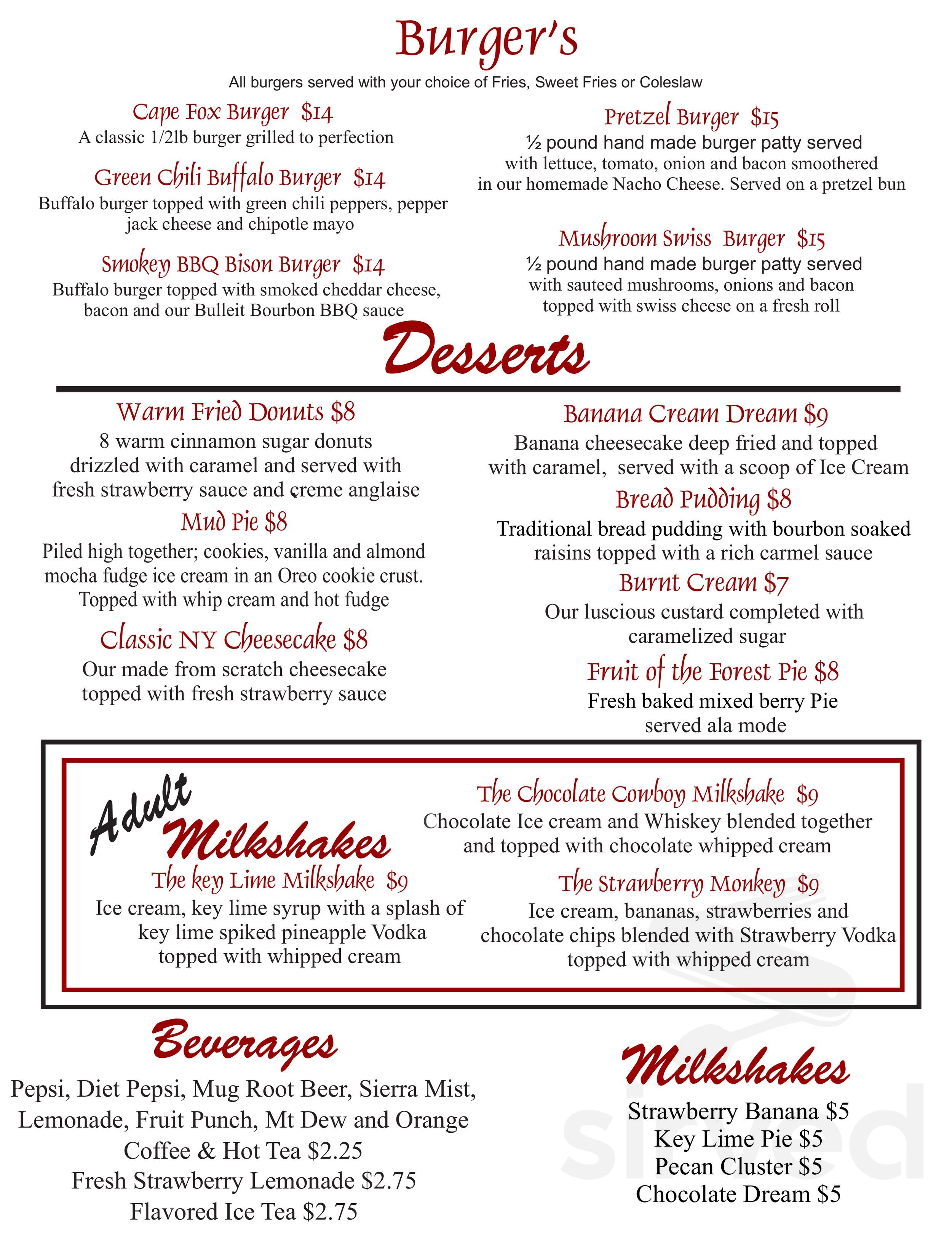 Cape Fox Lodge menu in Ketchikan, Alaska, USA