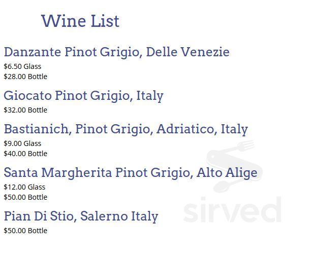 Indigo Restaurant menu in Springfield, Illinois, USA