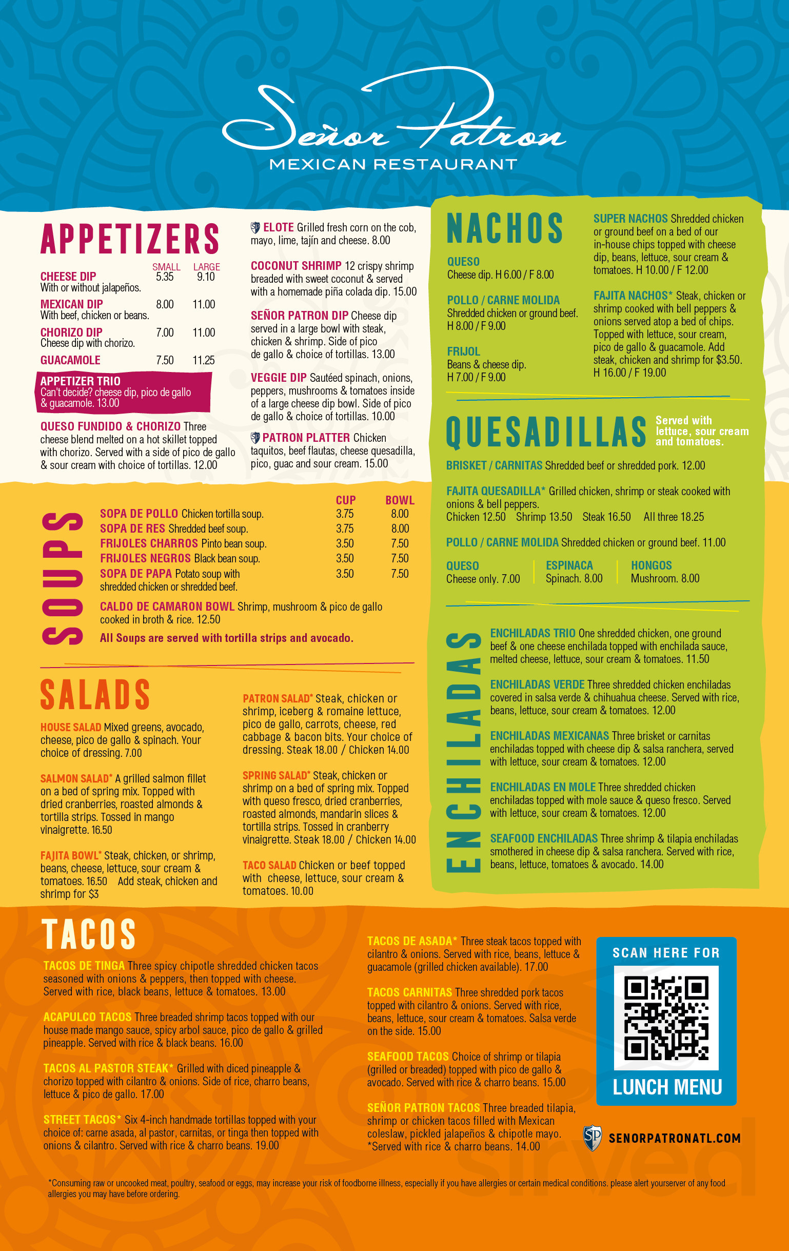 Señor Patron menu in Atlanta, Georgia, USA