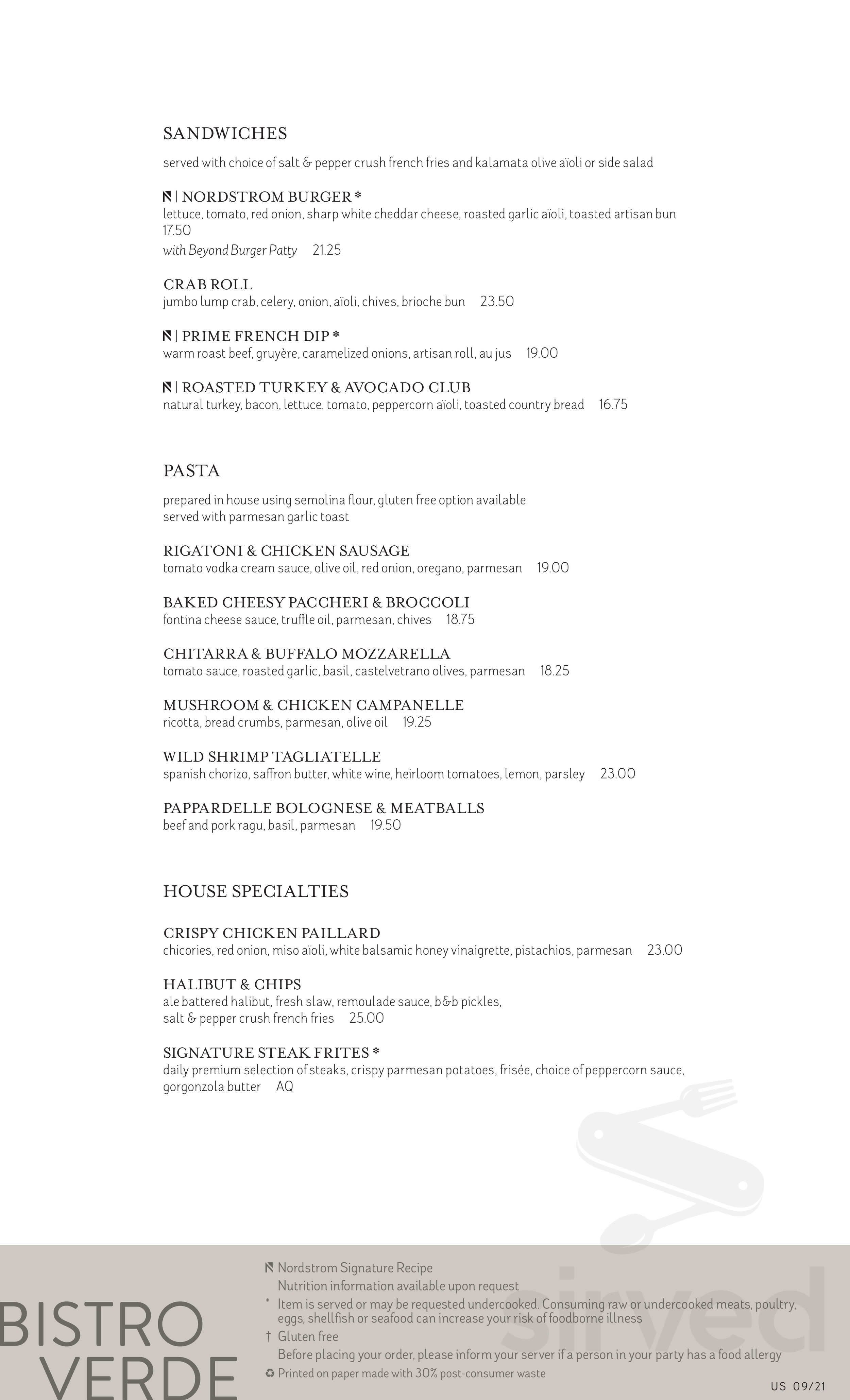 Bistro Verde menu in New York, New York, USA