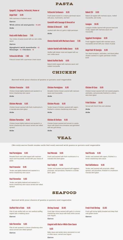 Teddy B's Restaurant menu in Bethany, Connecticut, USA