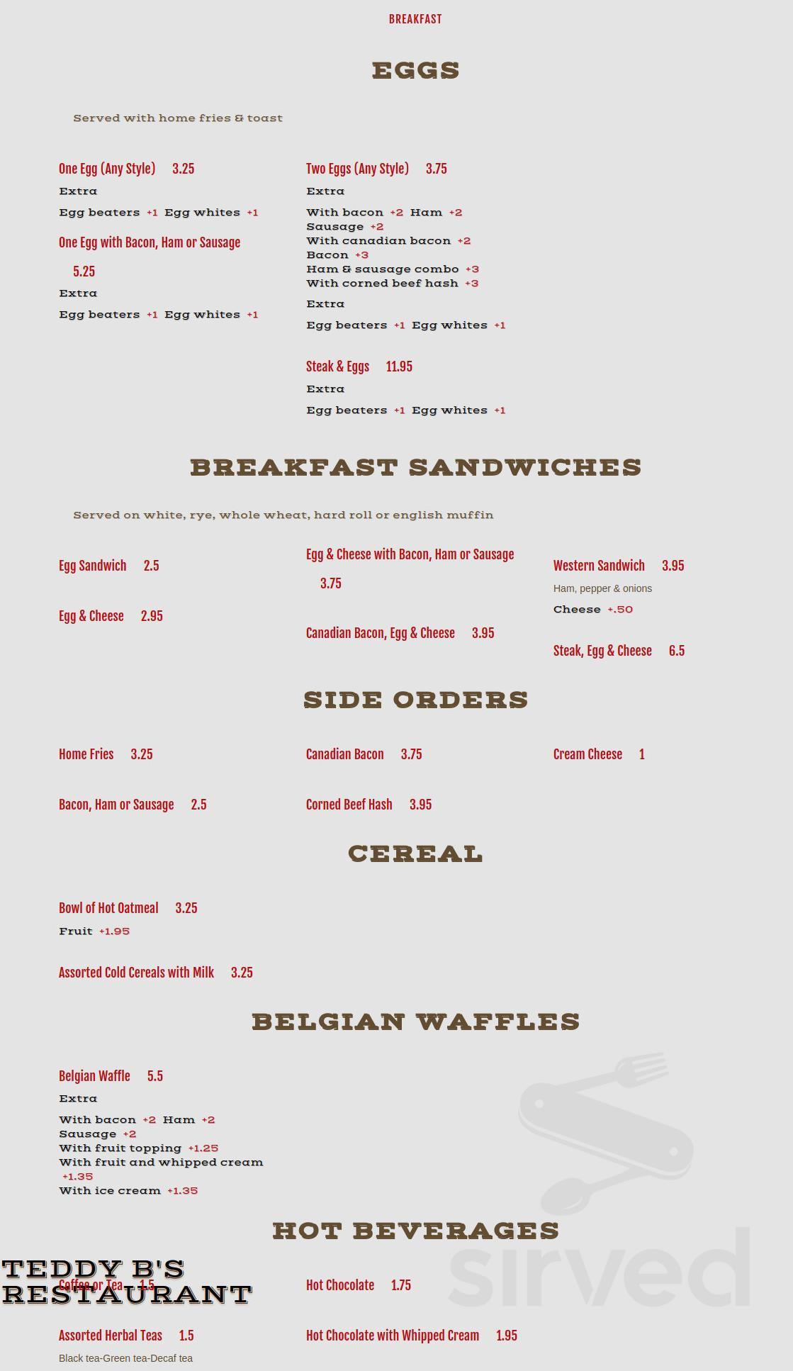 Teddy B's Restaurant menus in Bethany, Connecticut, United States
