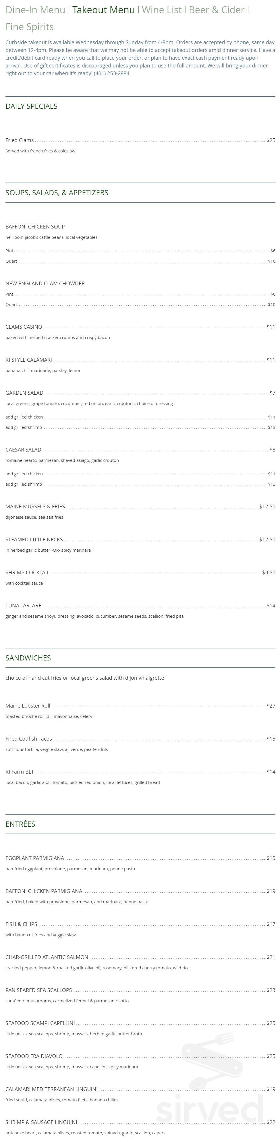 S S Dion menu in Bristol, Rhode Island, USA