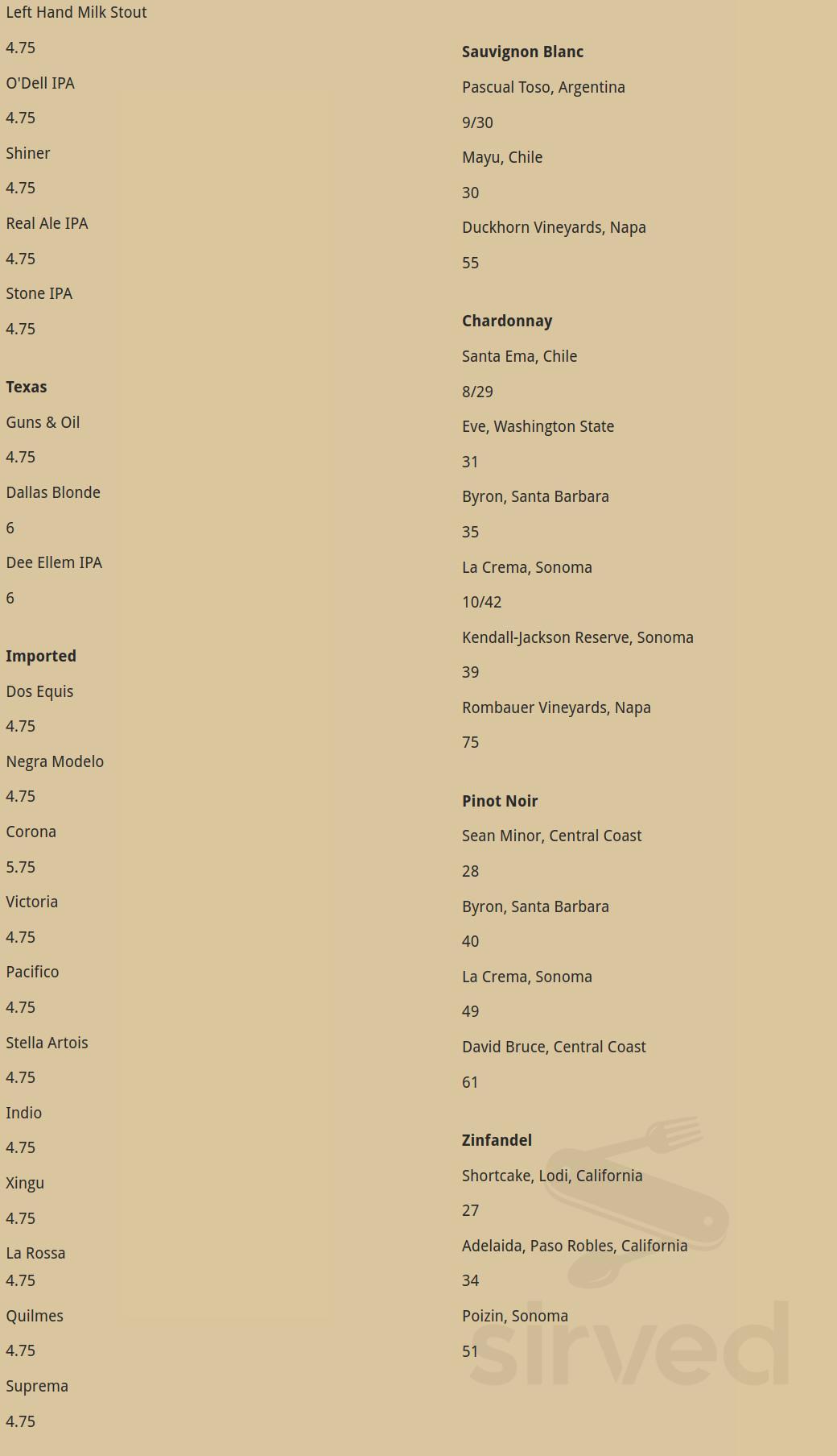 Menu - Tyler TX's Villa Montez | Sirved