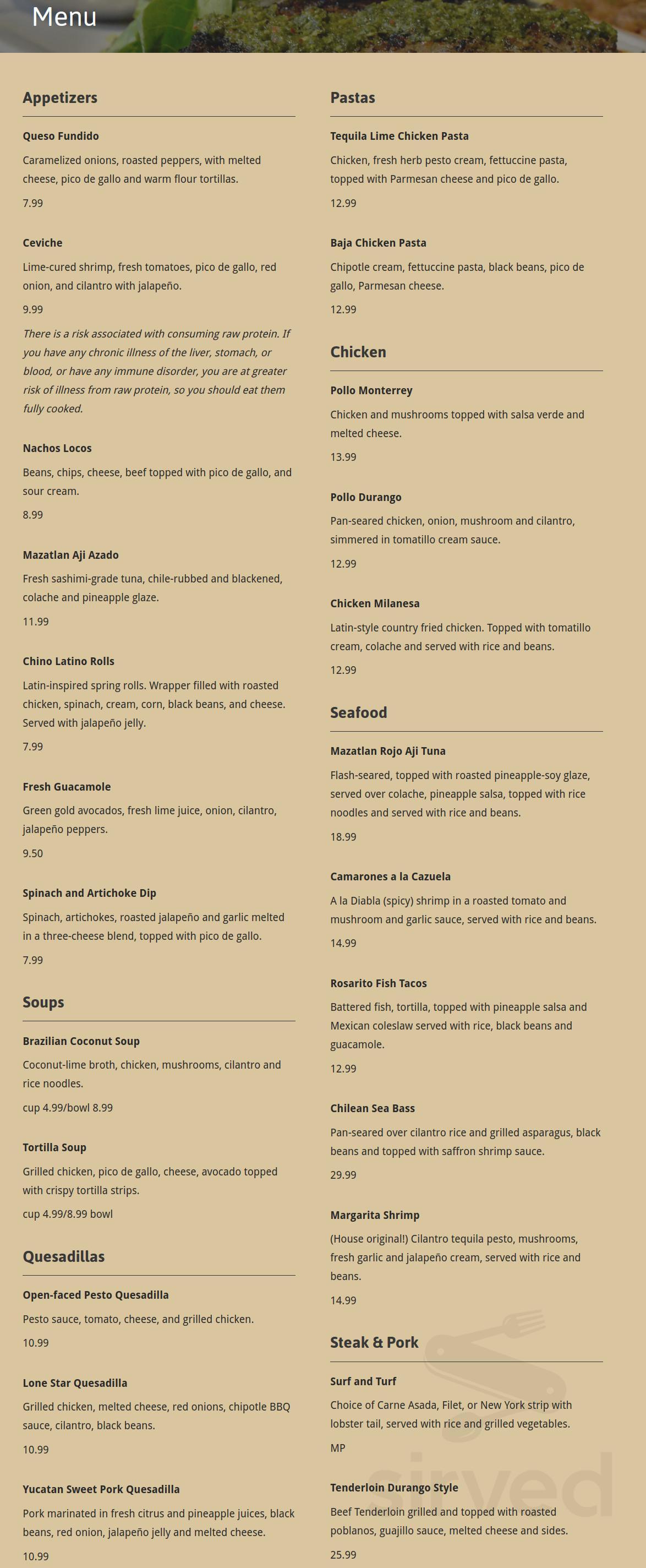 Villa Montez menus in Tyler, Texas, United States
