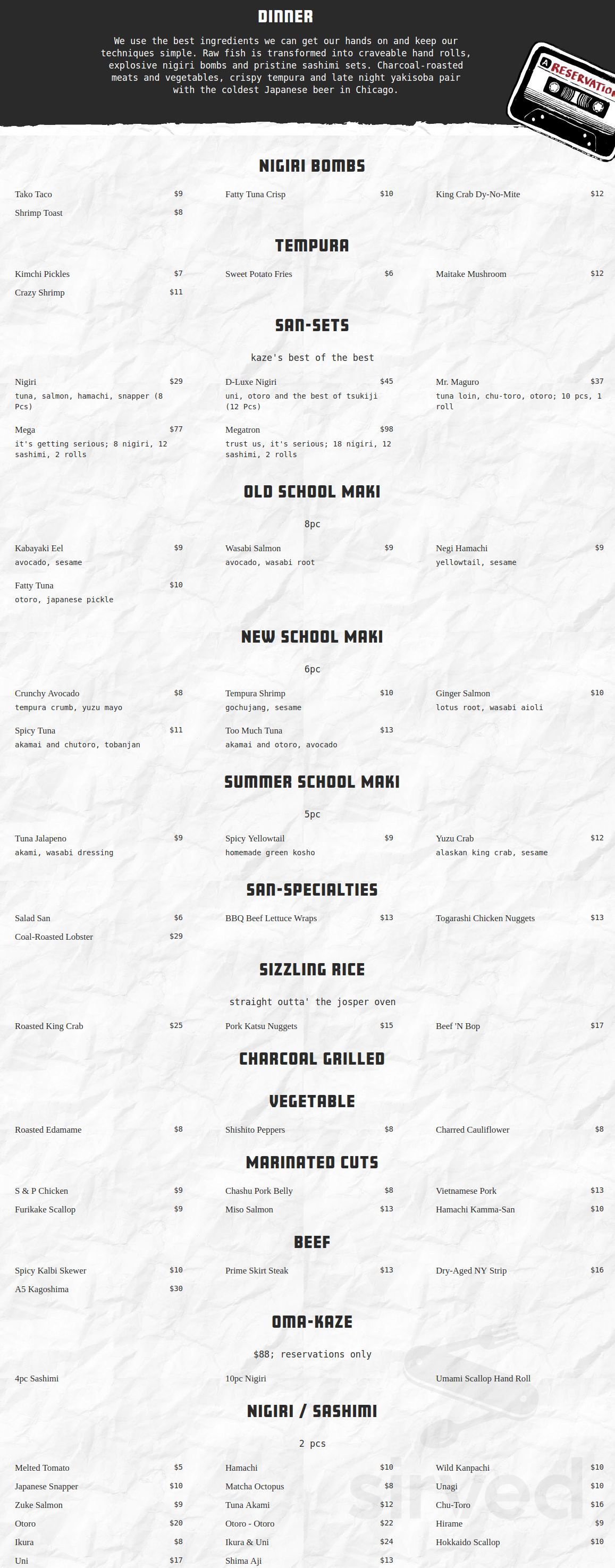 Menu - Chicago IL's Sushi-san | Sirved