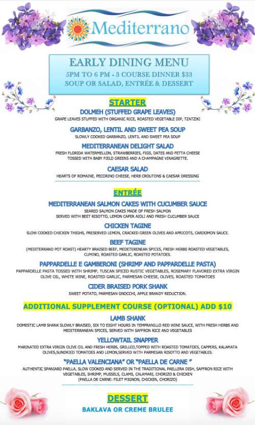 Mediterrano menu in Naples, Florida, USA