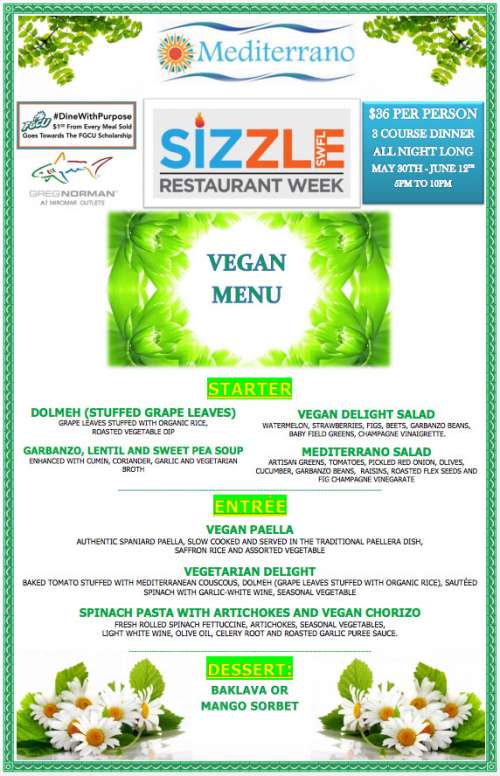 Mediterrano menu in Naples, Florida, USA