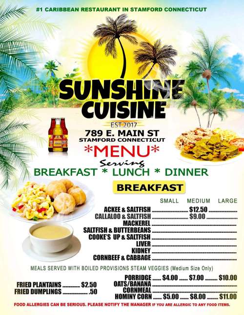Sunshine Cuisine menu in Stamford, Connecticut, USA
