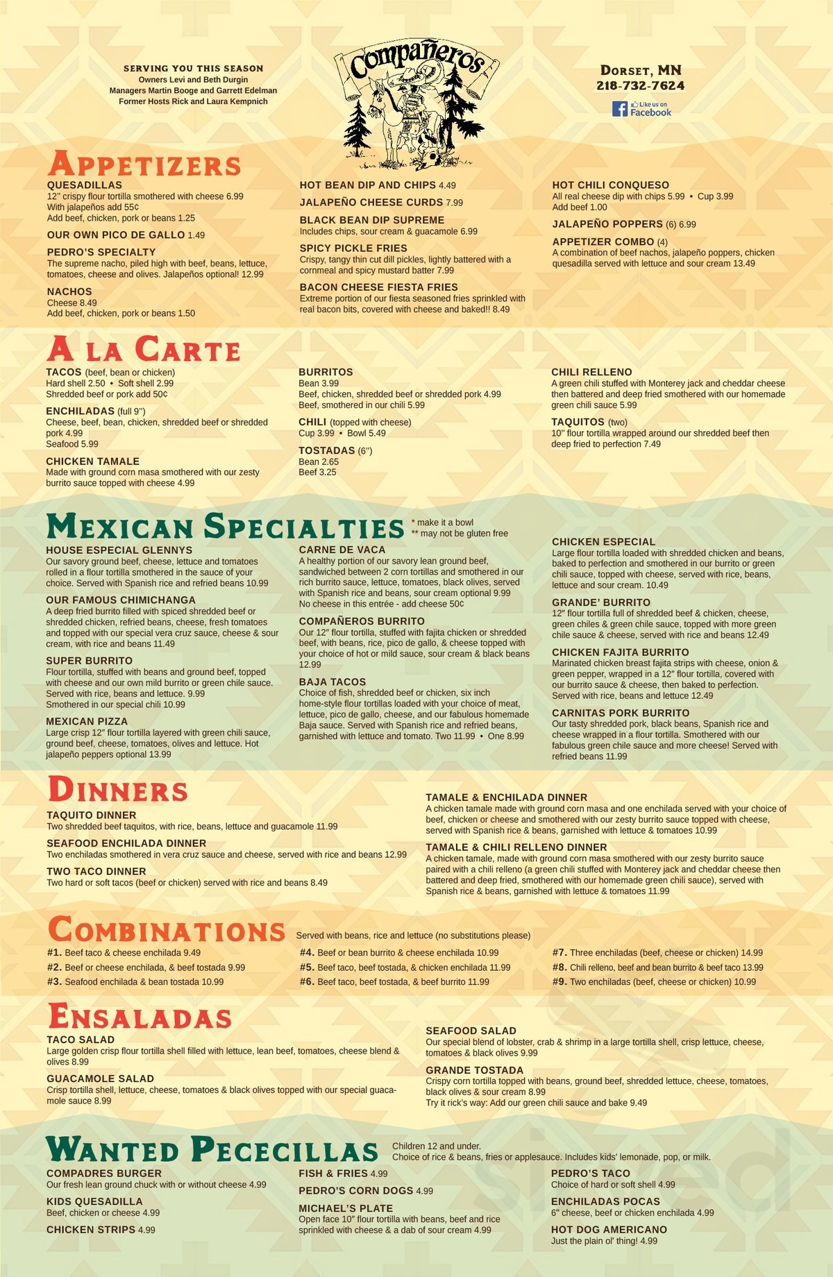 Menu - Dorset MN's Companeros Mexican Restaurant | Sirved