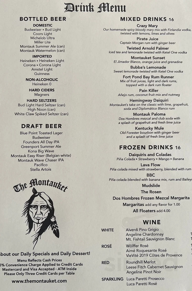 Menu for The Montauket in Montauk, NY | Sirved