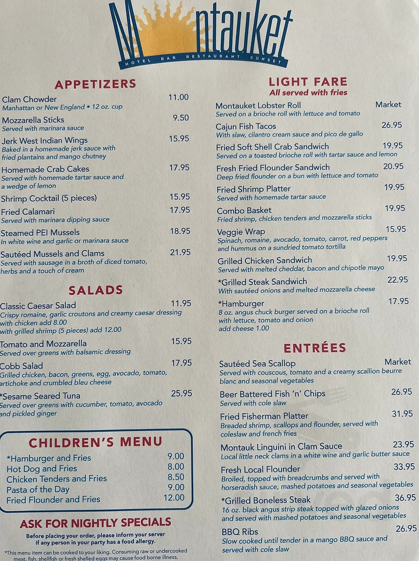 Menu for The Montauket in Montauk, NY | Sirved