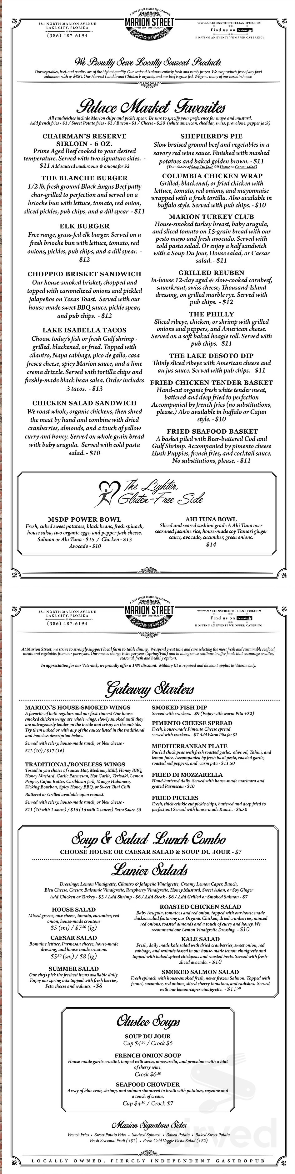 Marion Street Bistro & BrewHouse menus in Lake City, Florida, United States