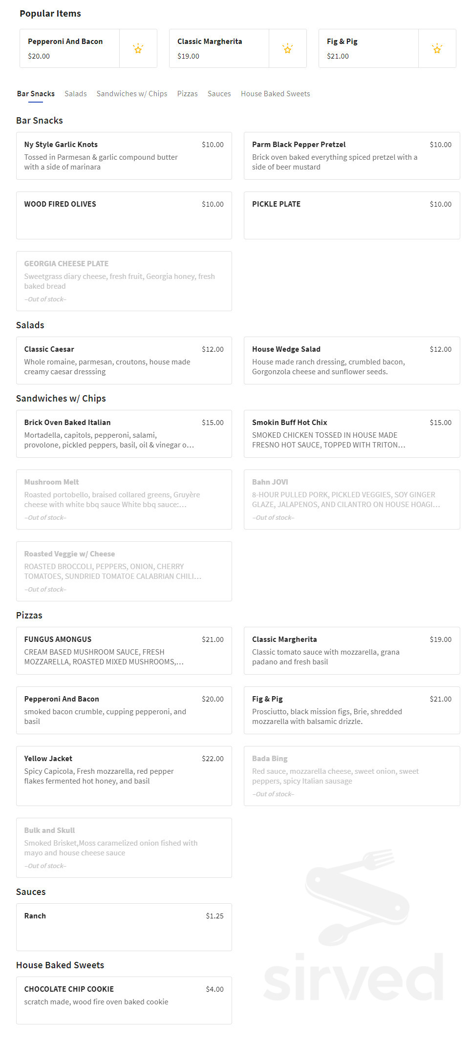 Hop Atomica menu in Savannah, Georgia, USA