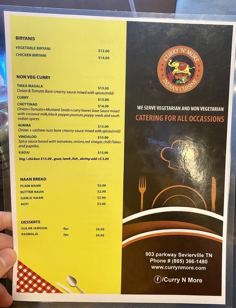 Curry N More menu in Sevierville, Tennessee, USA