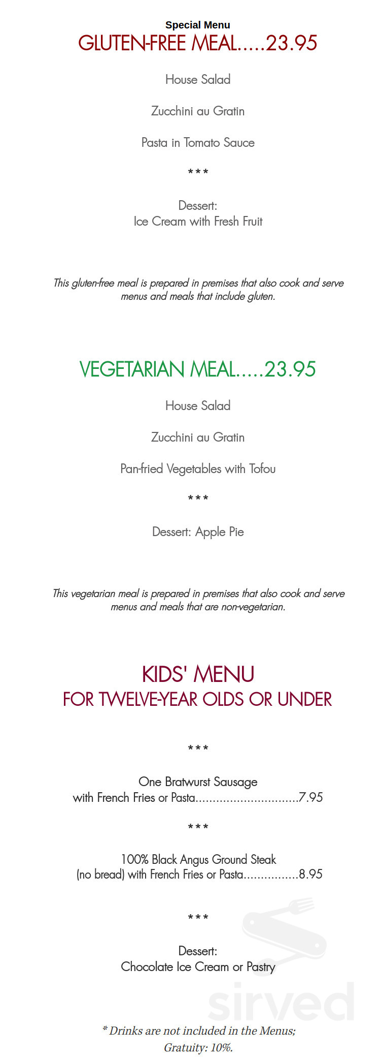 Saint Francis Hermitage menu in Gays Mills, Wisconsin, USA