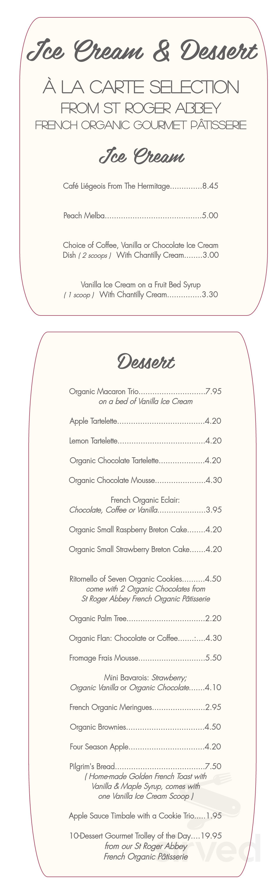 Saint Francis Hermitage menu in Gays Mills, Wisconsin, USA