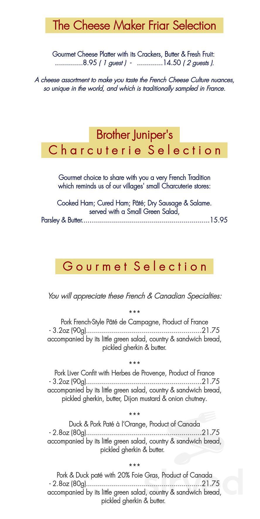 Saint Francis Hermitage menu in Gays Mills, Wisconsin, USA