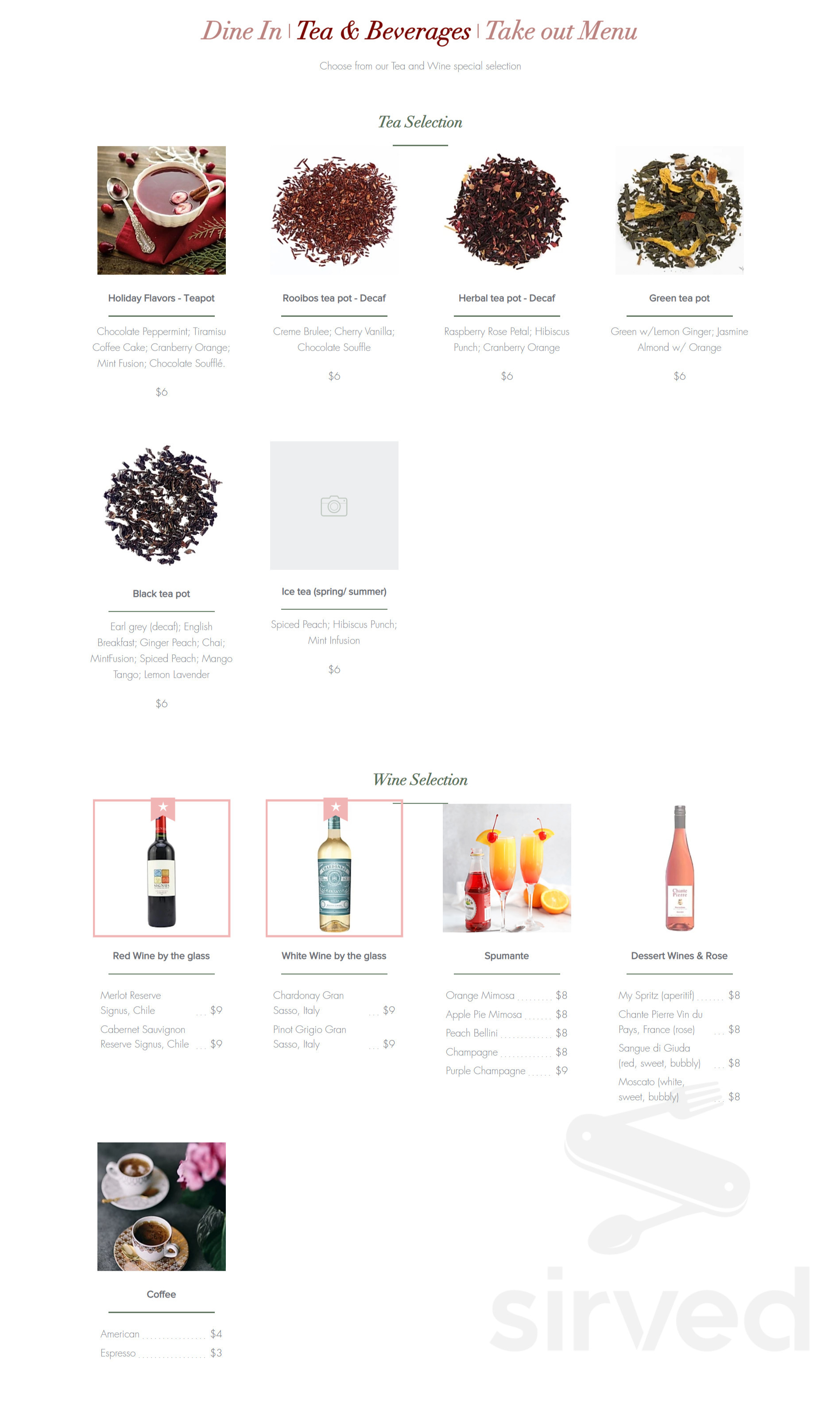 Queen's Tea House menu in Parkland, Florida, USA