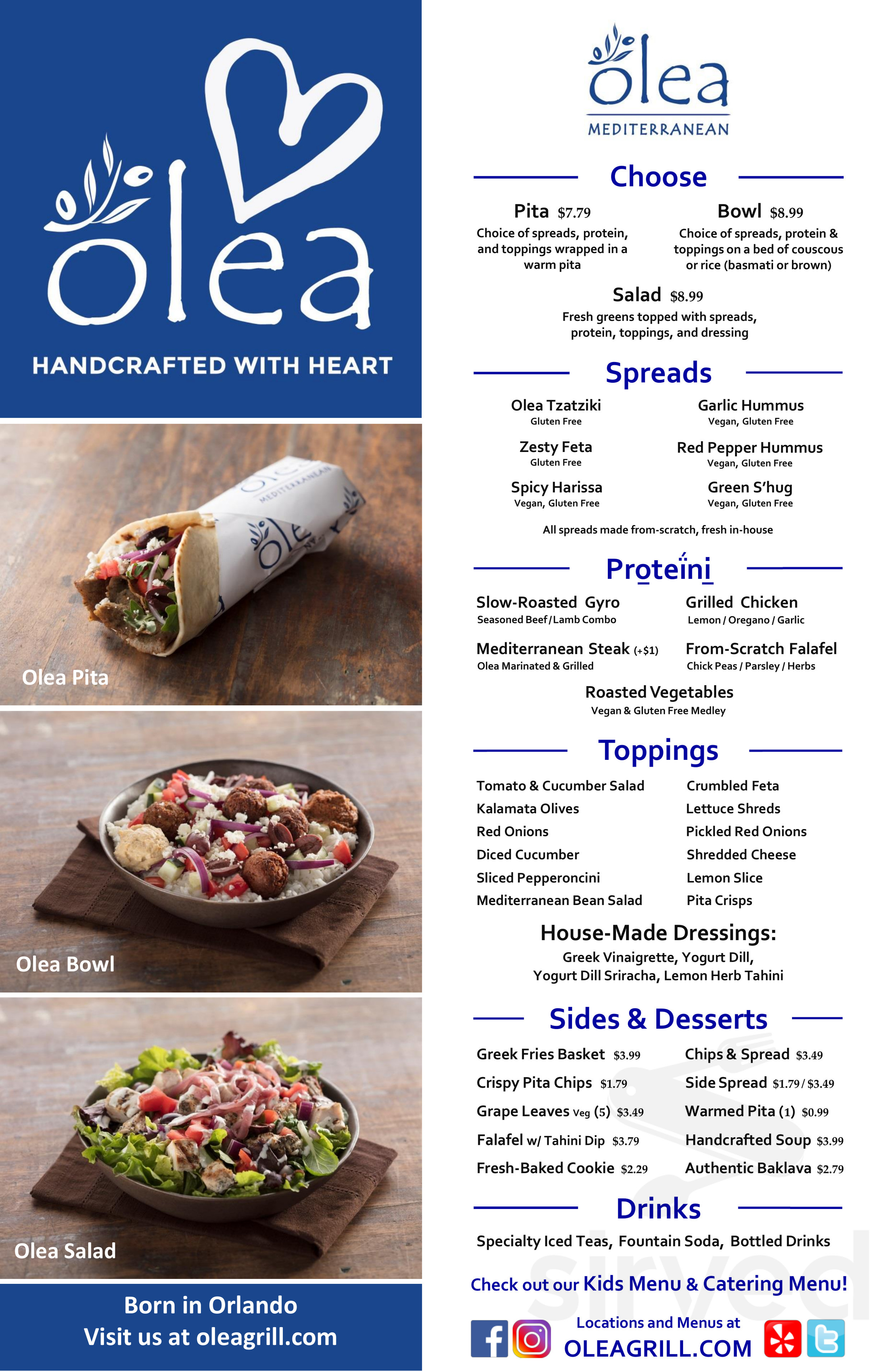 Olea Mediterranean Grill menu in Orlando, Florida, USA
