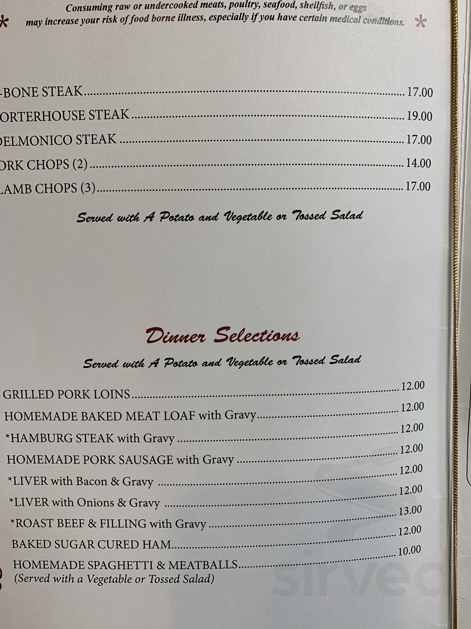 Hamilton Restaurant menu in Carlisle, Pennsylvania, USA