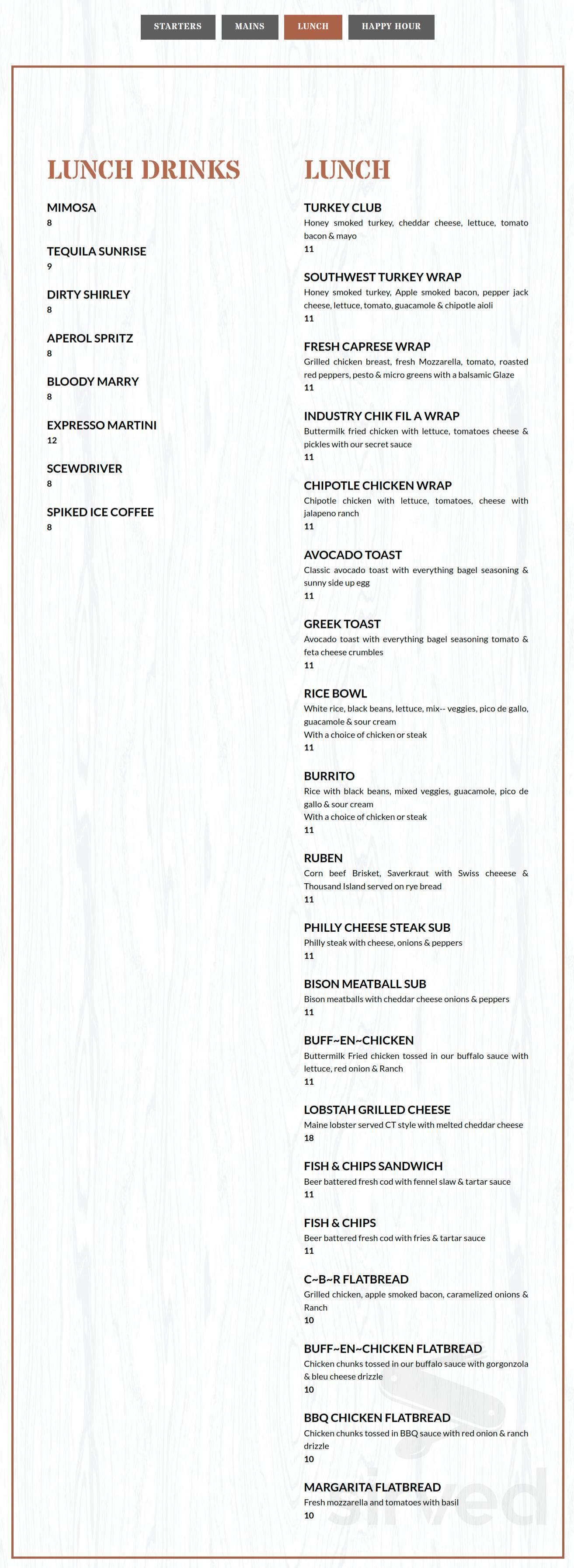 Industry Kitchen & Bar menu in Canaan, Connecticut, USA