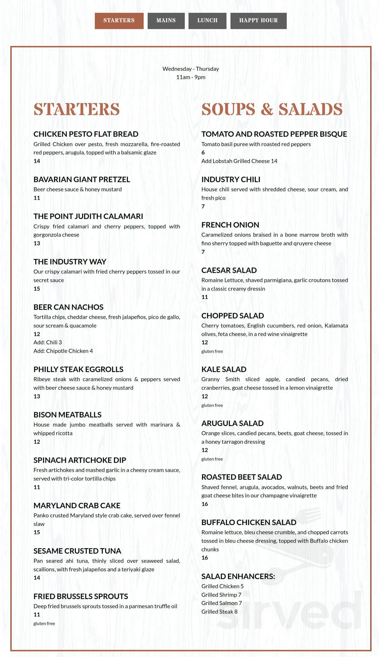 Industry Kitchen & Bar menu in Canaan, Connecticut, USA