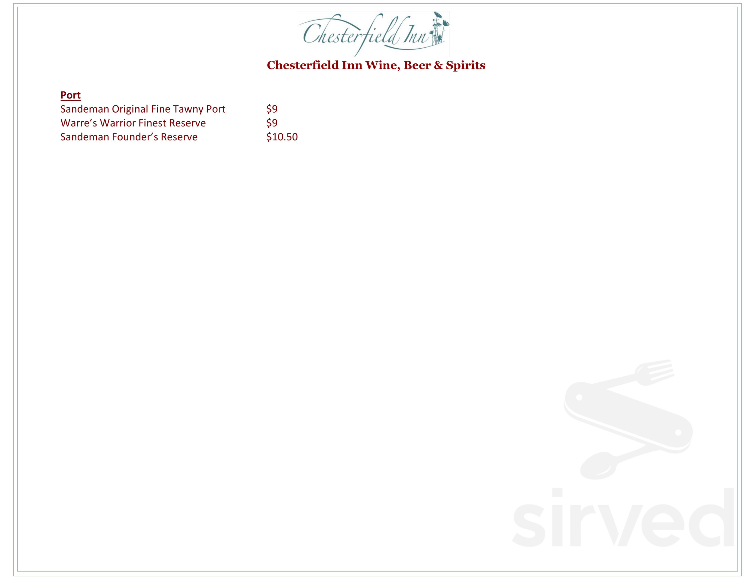 Menu - Chesterfield Township NJ's The Chesterfield Inn | Sirved