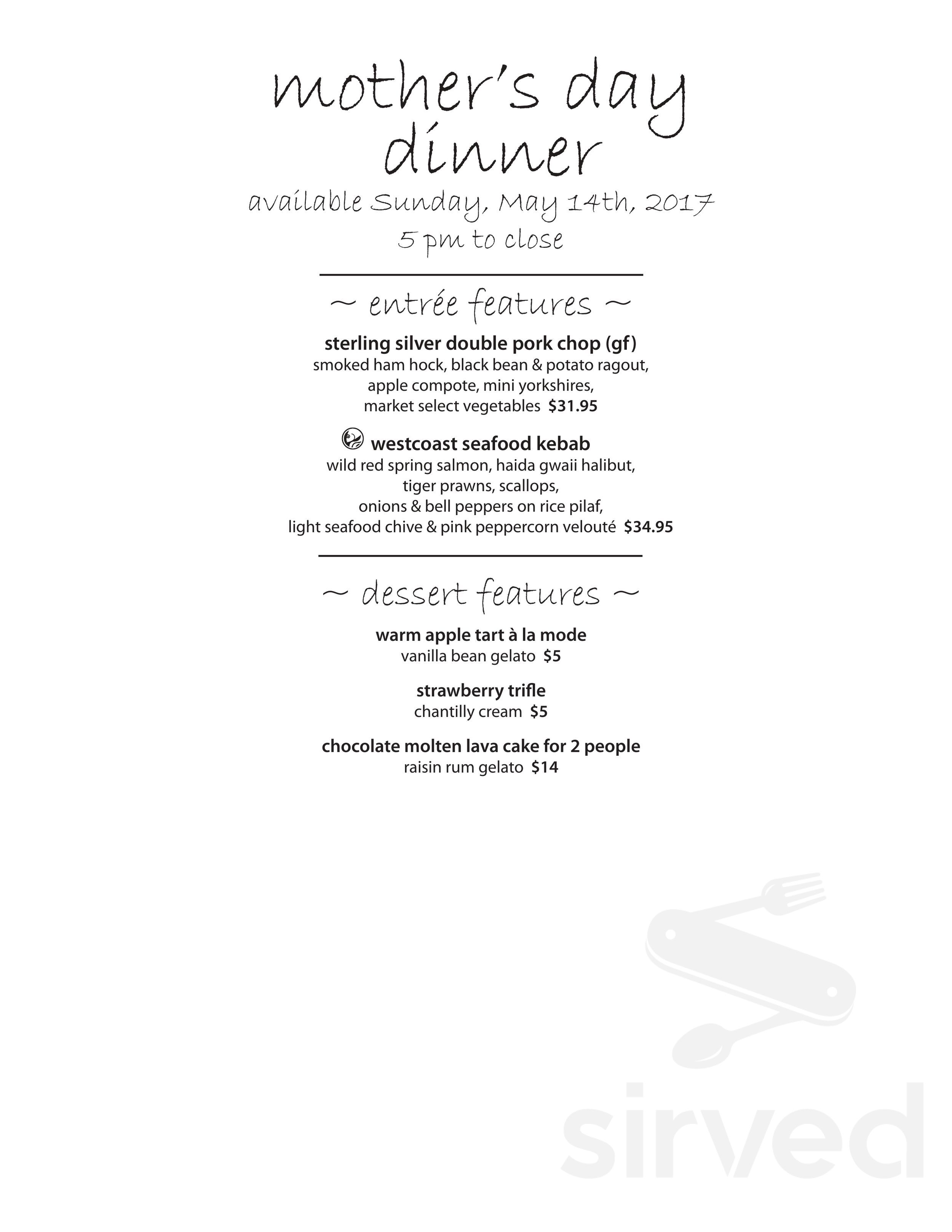 Blue Canoe Waterfront Restaurant menu in Richmond, British Columbia, Canada