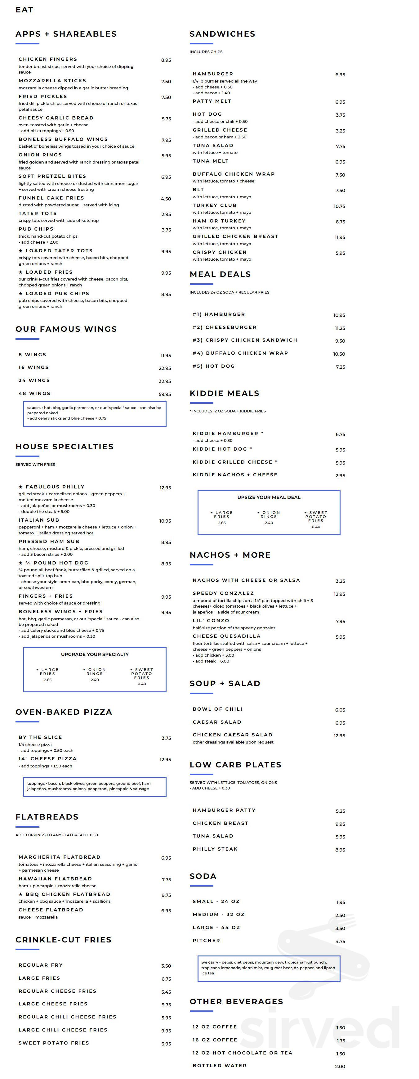Cypress Lanes menu in Winter Haven, Florida, USA